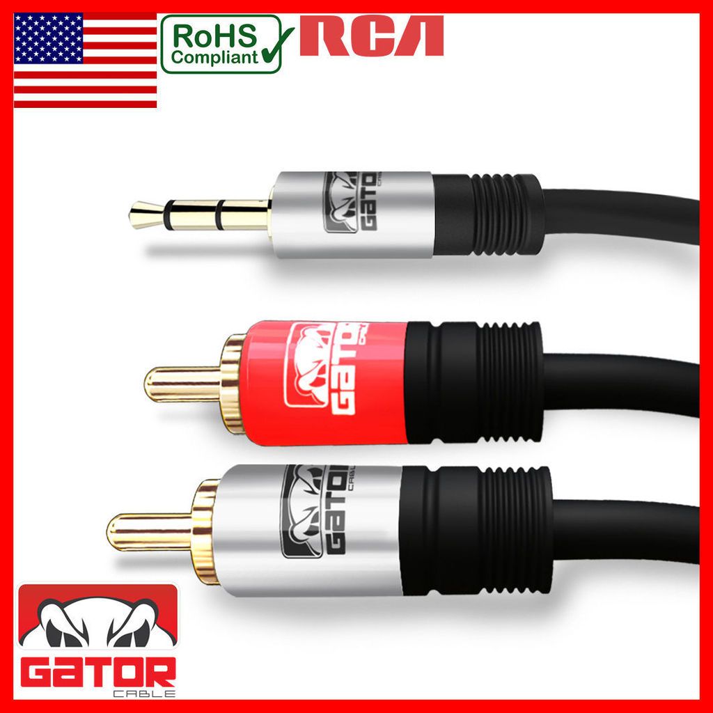 AUX Auxiliary 3.5mm Audio Male to 2 RCA Y Male Stereo Cable Cord Wire ...